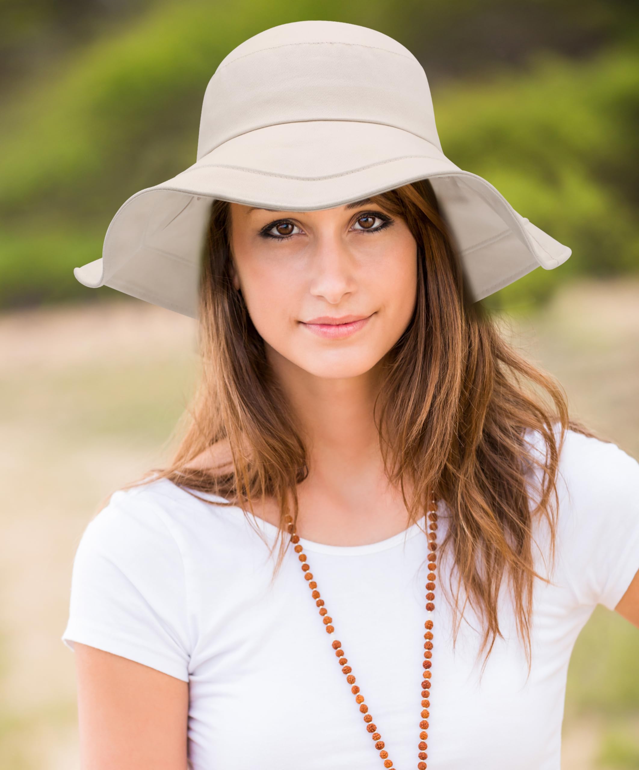 Women Bucket Hat Summer Beach Sun Hats for Women UPF Woman Foldable Floppy Travel Packable UV Hat Cotton Wide Brim Hat (A-Beige)
