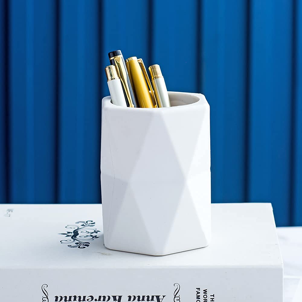 YOSCO Silicone Pencil Holder for Desk Cute Geometric Pen Cup Pot Stand for Desktop Organizer Makeup Brush Holder (White)