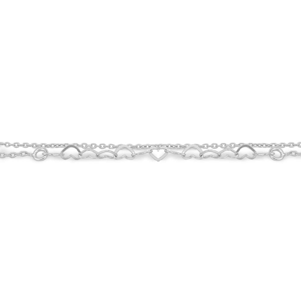 Vanbelle Sterling Silver Jewelry - Rhodium Plated with 925 Stamp - Interlinked Hearts Charm Bracelet - Elegant Handcrafted with Multi Chain for Women - 6.5" long + 1" extender