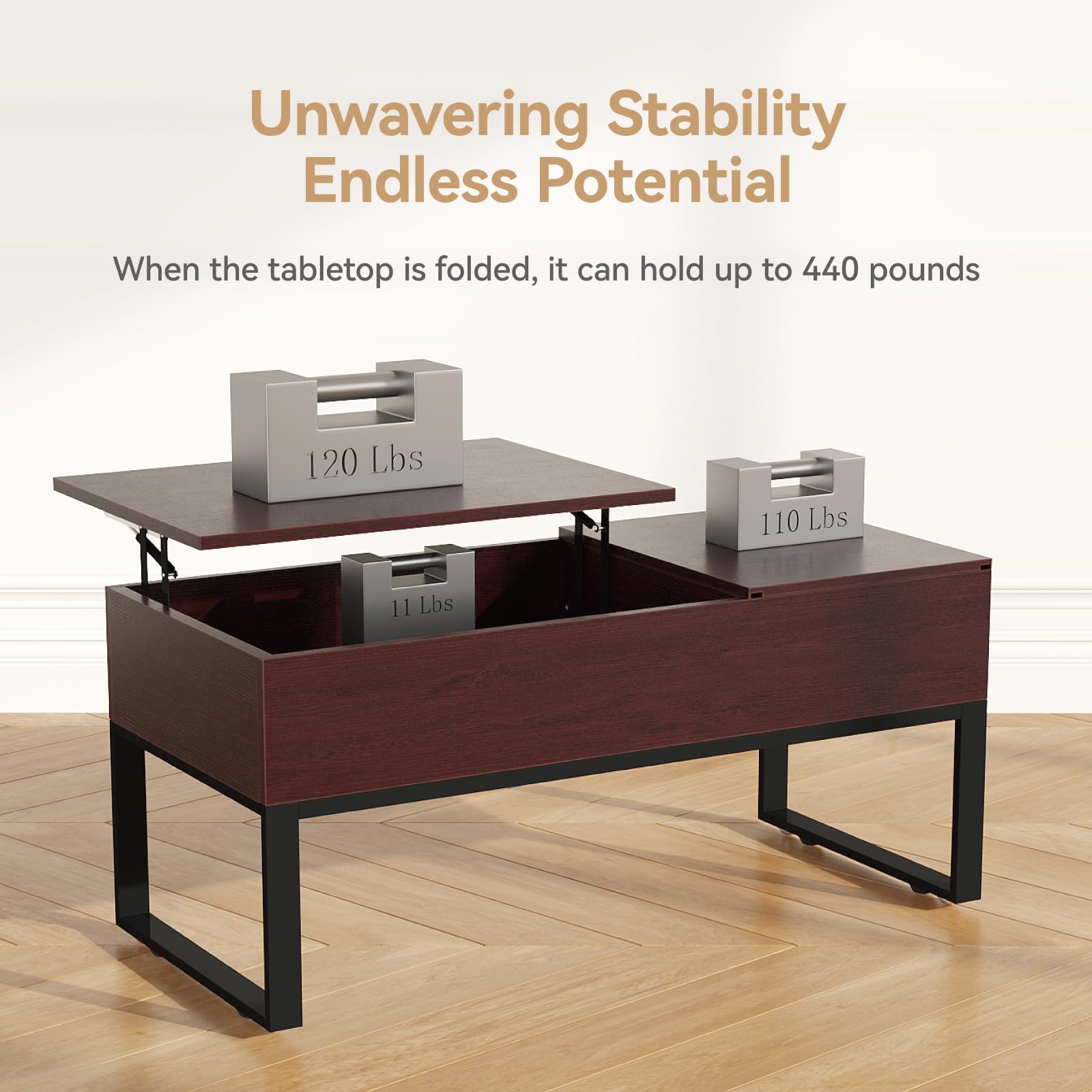 VEELOK Lift Top Coffee Table for Living Room with Hidden Storage Compartment on Rolling Wheels, 3-Way Slide Desktop Drawer Modern Coffee Tables, 43.3" Wood Coffee Table, 440lbs Max Weight, Espresso