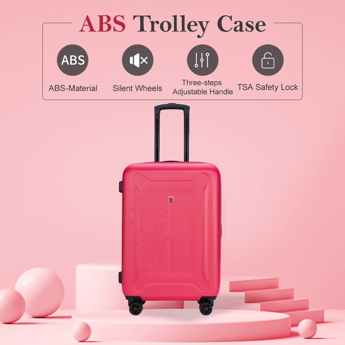 Widfre Luggage Sets 3 Pieces Carry on Suitcase Hardshell Lightweight Travel with Double Spinner Wheels Locks TSA Approved (Hot Pink)