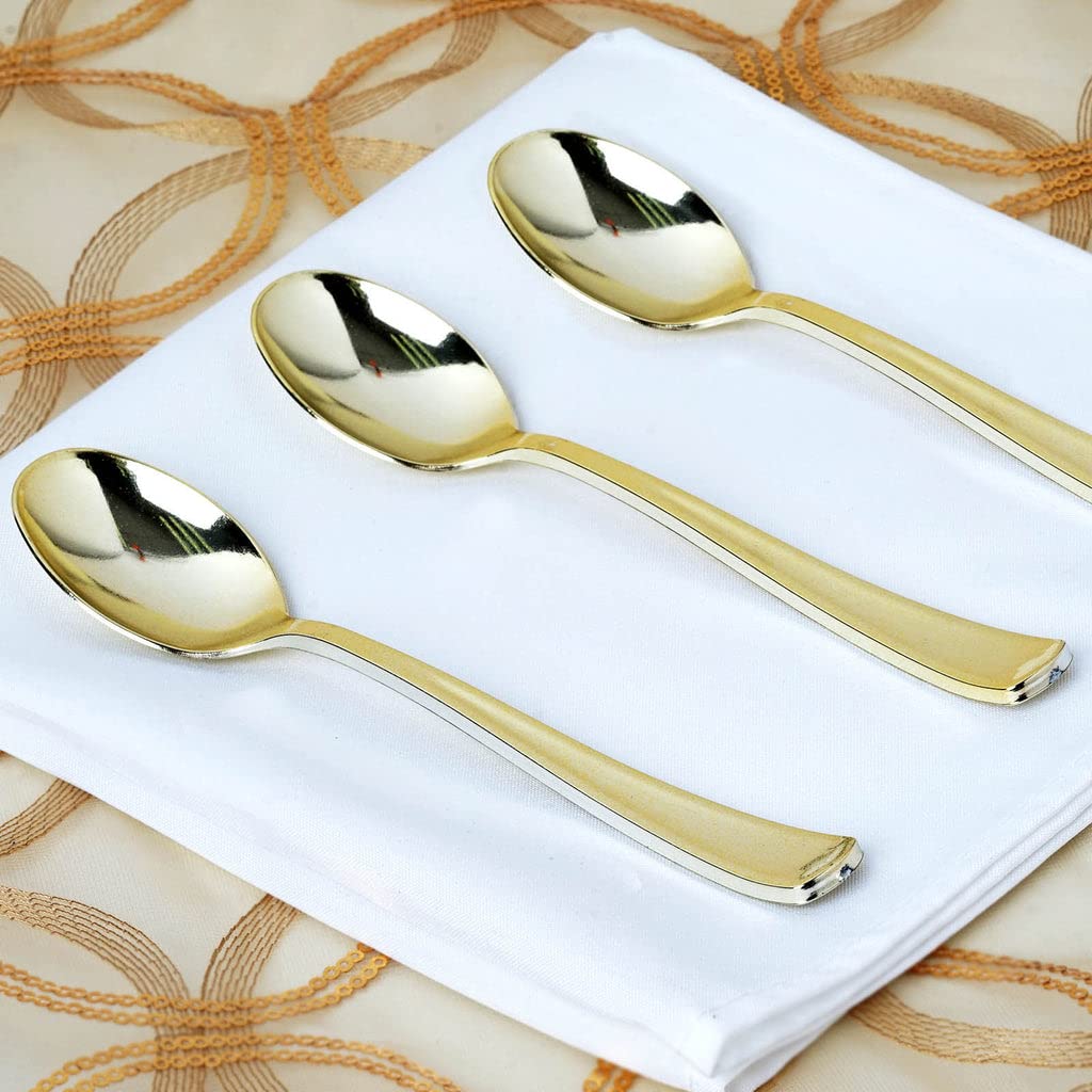 TABLECLOTHSFACTORY 48pcs Metallic Gold Disposable Plastic Cutlery Set for Wedding Party Banquet Events Candy Buffets Dinnerware