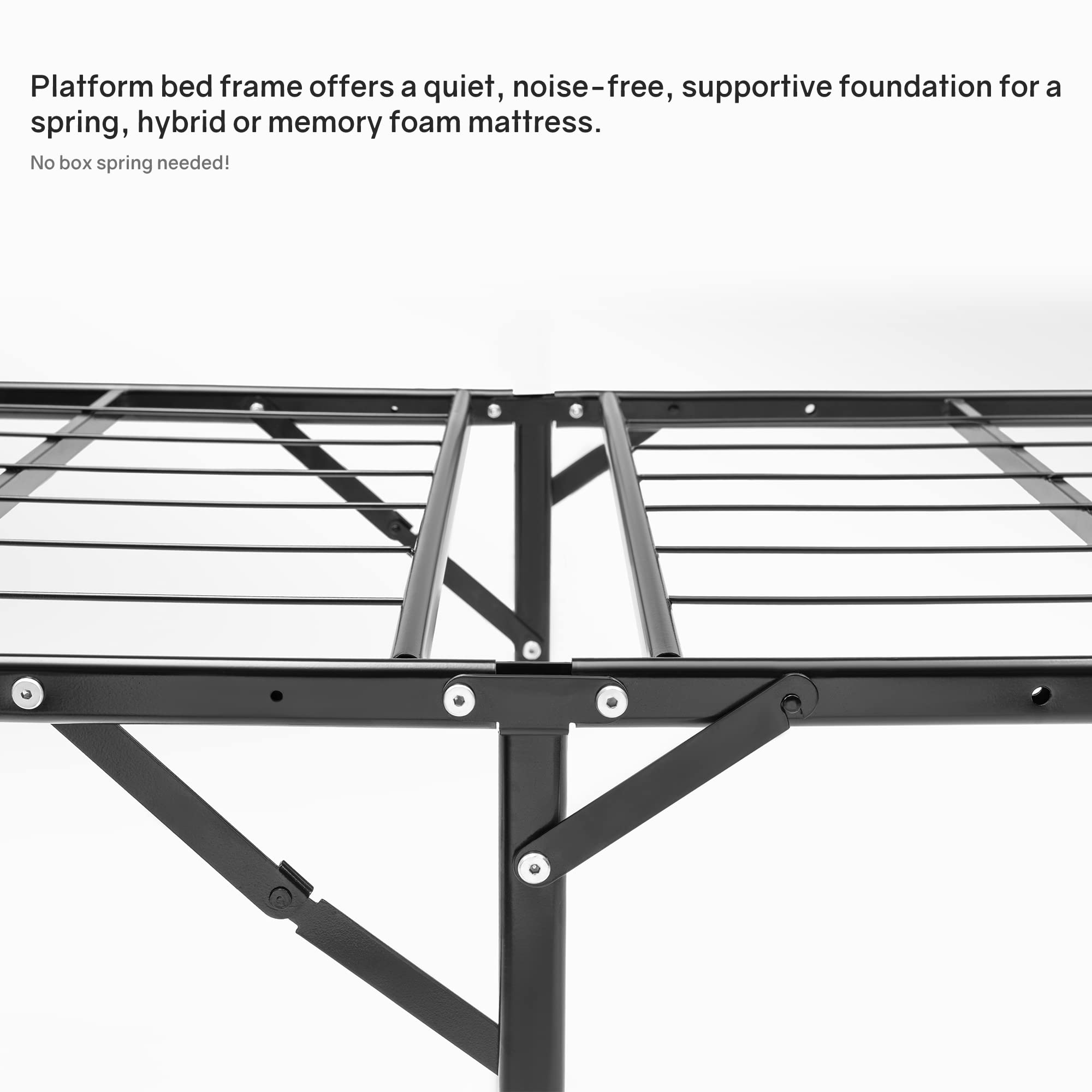 Zutan, 14-Inch Foldable Metal Platform Bed Frame with Tool Free Setup, Sturdy Steel, No Box Spring Needed, King, Black.