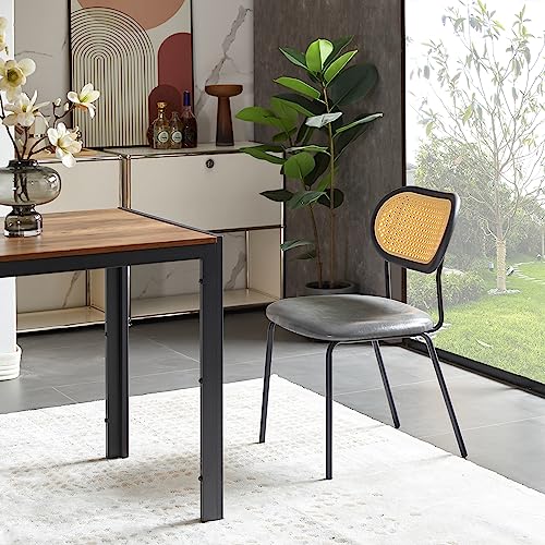 YISH W29990653 Modern Rattan Upholstered Cane Backrest Set of 2, PU Leather Armless Chairs with High-Density Sponge for Dining Living Room Bedroom, Gray