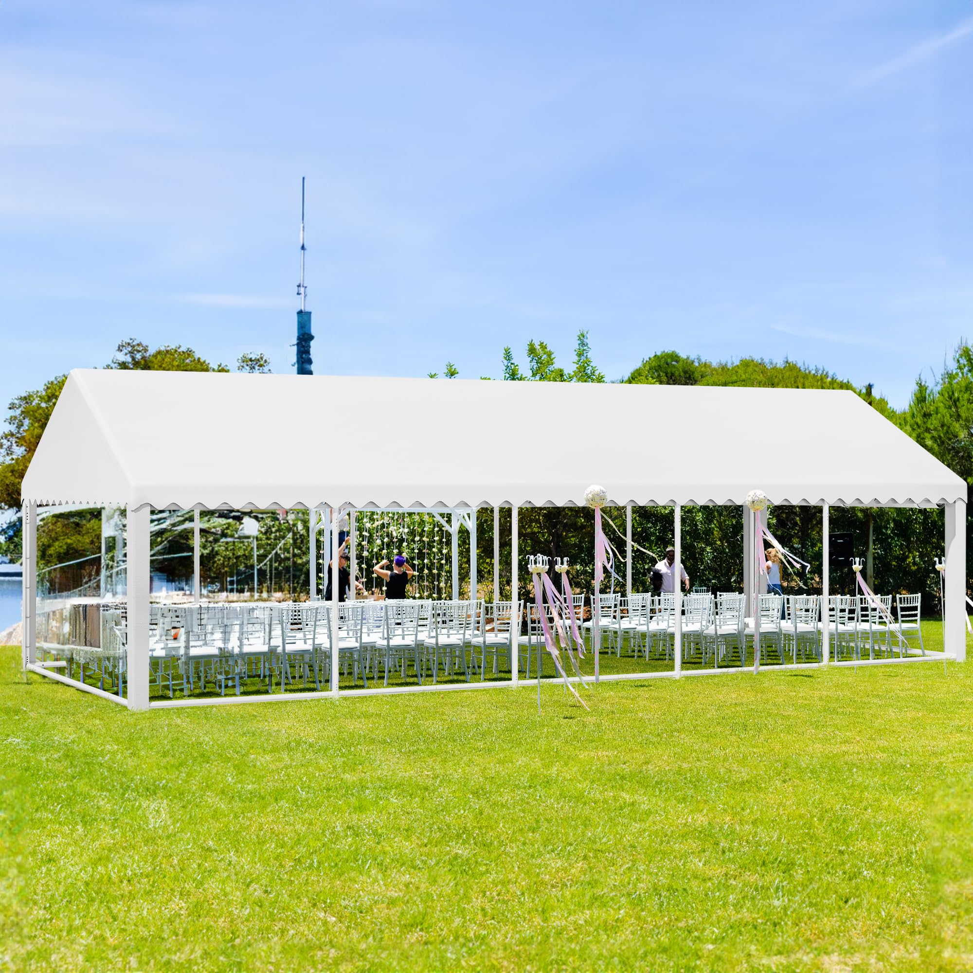 YITAHOME 16x32FT Party Tent Heavy Duty PVC Wedding Event Shelters White Upgraded Galvanized Ripple Canopy with Large Roof Removable Sidewalls & 3 Storage Bags 600D Oxford Commercial