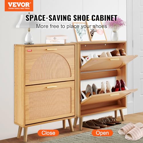 VEVOR Shoe Storage Cabinet for Entryway, 23.6" D x 6.6" W x 34.5" H, Wood color
