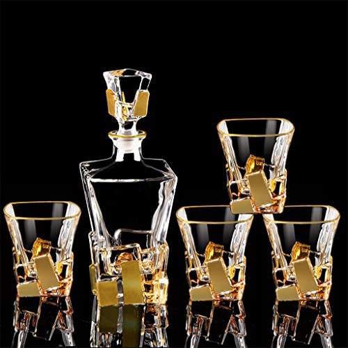 YANGRRJ Luxurys Gold-painted Whisky Bottle Set Creative Crystal Glass Wine Glass Beer Glass Wine Set (Color : D, Size : 1)