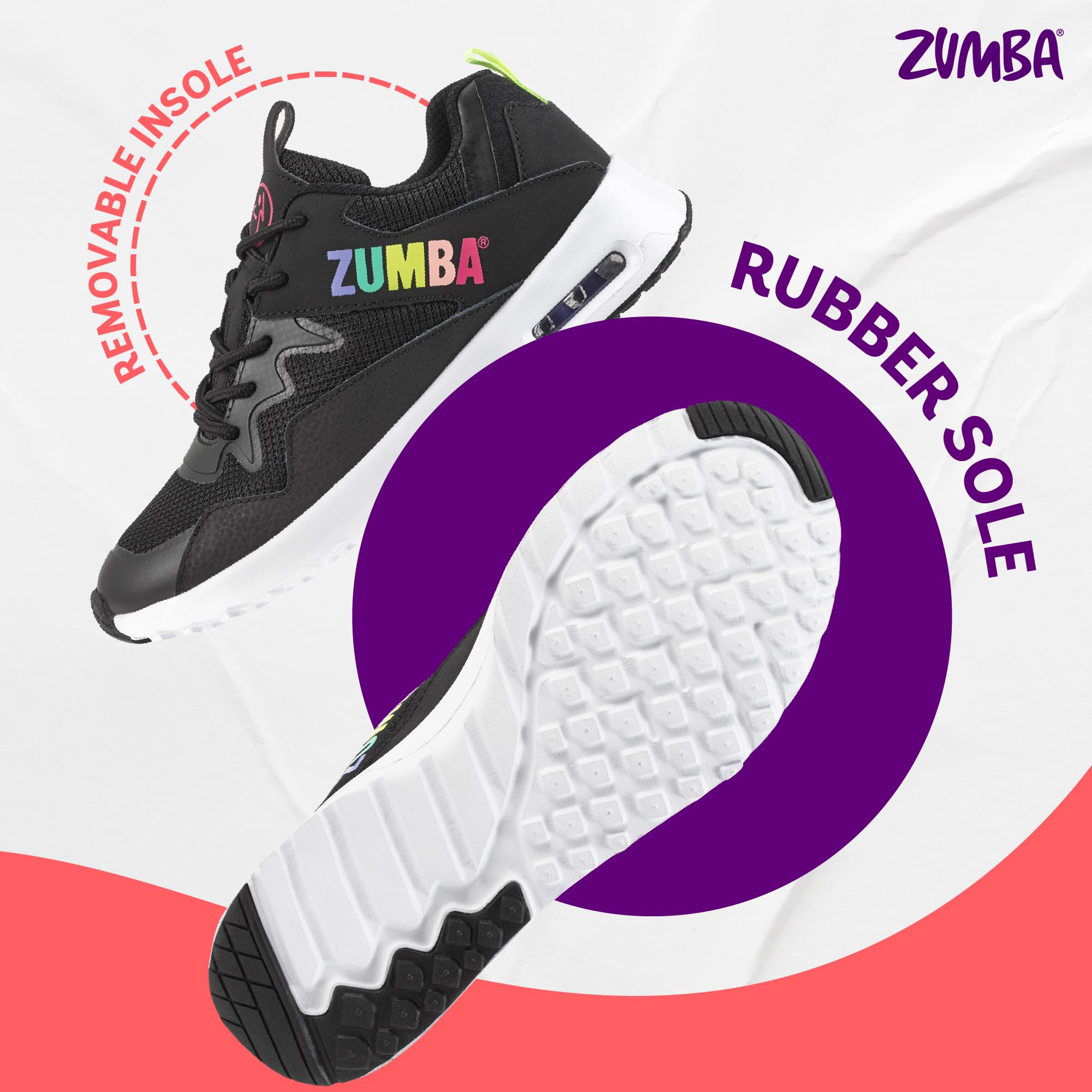 ZUMBA Women’s Air Classic Low-Top Air Cushion Sneakers, 11, Black Multi