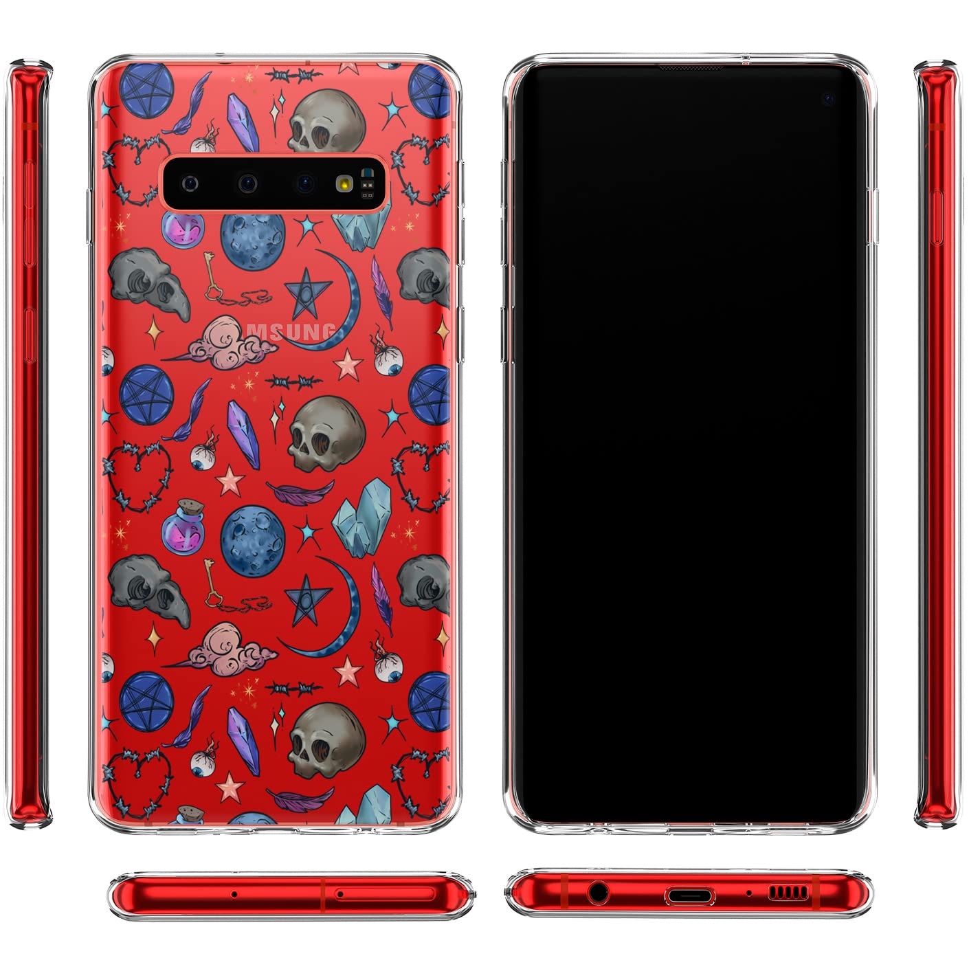 TPU Phone Case Compatible with Samsung A72 A71 5G A70 A51 A50 A32 A21 A11 A12 A13 A14 A01 Goth Barbed Wire Creepy Full Moon Silicone Shockproof Protective Print Clear Soft Occult Durable Skull