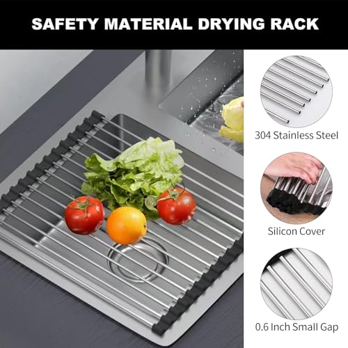 VAWSS Roll up Dish Drying Rack Over The Sink Kitchen Roll up Sink Drying Rack Multipurpose Foldable Sink Drying Mat, Heat-Resistant, Anti-Slip & Anti-Rust Dish Rack for Kitchen, 16.7" x 13.3"