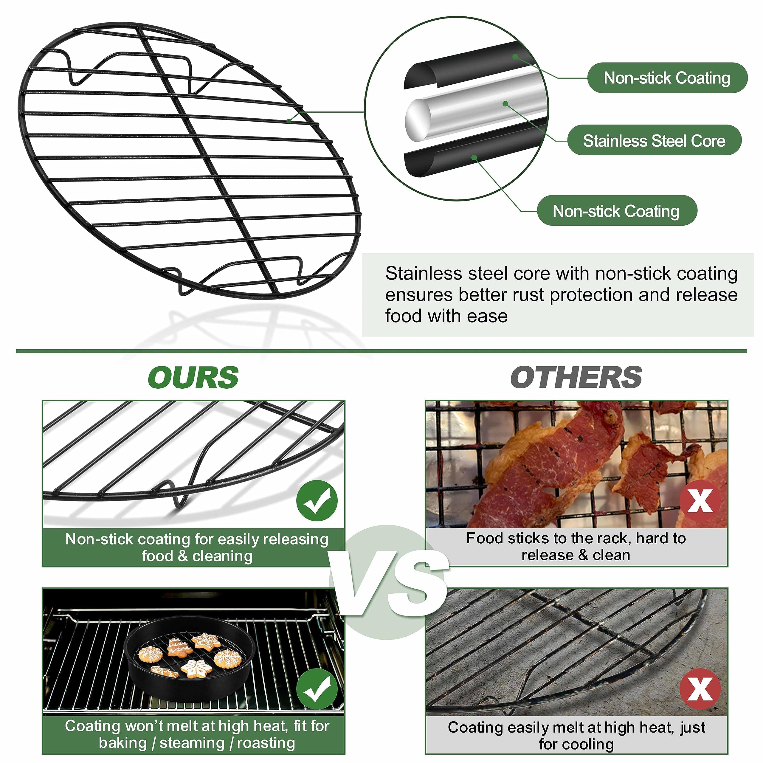 TeamFar Round Cooling Rack, 7.5ββ Small Baking Roasting Grilling Rack with Stainless Steel Core & Non-stick Coating, for Cooking Steaming Cooling, Healthy & Sturdy, Oven Safe & Easy Clean β Set of 2