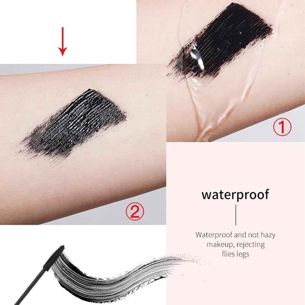 Yanquina Mascara, 4d Waterproof and Sweat Proof Mascara, Quick-Drying, Long-Lasting, Smudge-Proof 2 in 1 Black Mascara