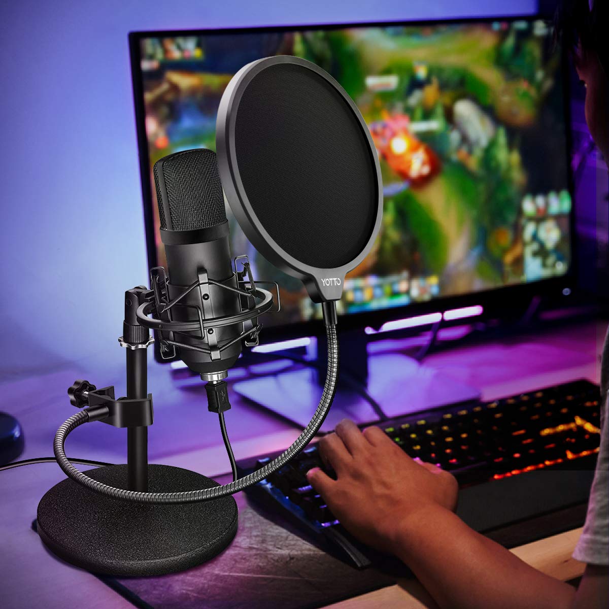 YOTTO Microphone Pop Filter Studio Windscreen Mic Cover Mask Shield with Flexible Gooseneck and Clamp for Blue Yeti, Audio Technica and All Microphones