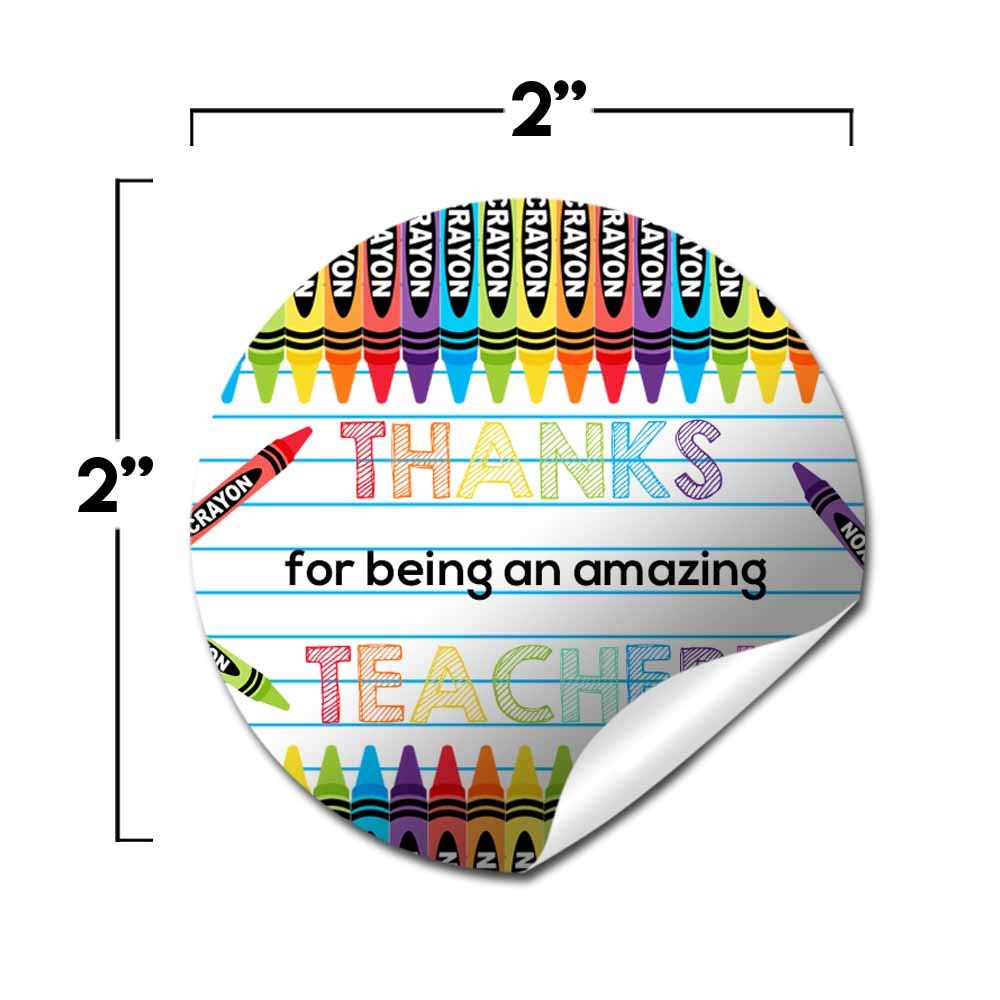 You’re Amazing Crayon Themed Teacher Appreciation Thank You Sticker Labels, 40 2" Party Circle Stickers by AmandaCreation, Great for Envelope Seals & Gift Bags