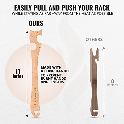 Wooden Oven Rack Puller Stick, Push Pull Tool with Longer Handle Ideal for Kitchen Oven, Toaster Oven, Air Fryer, Convection Oven and Small Kitchen Appliances by INFRAOVENS