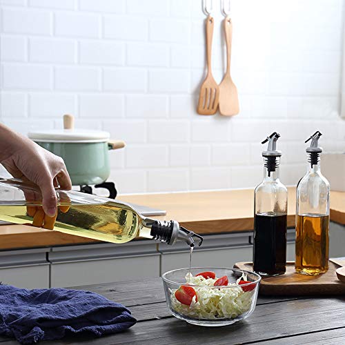 Tebery 4 Pack Oil and Vinegar Cruet Glass Bottles with Pourers, 17OZ Clear Glass Olive Oil Dispenser, Cooking Oil Container for Kitchen