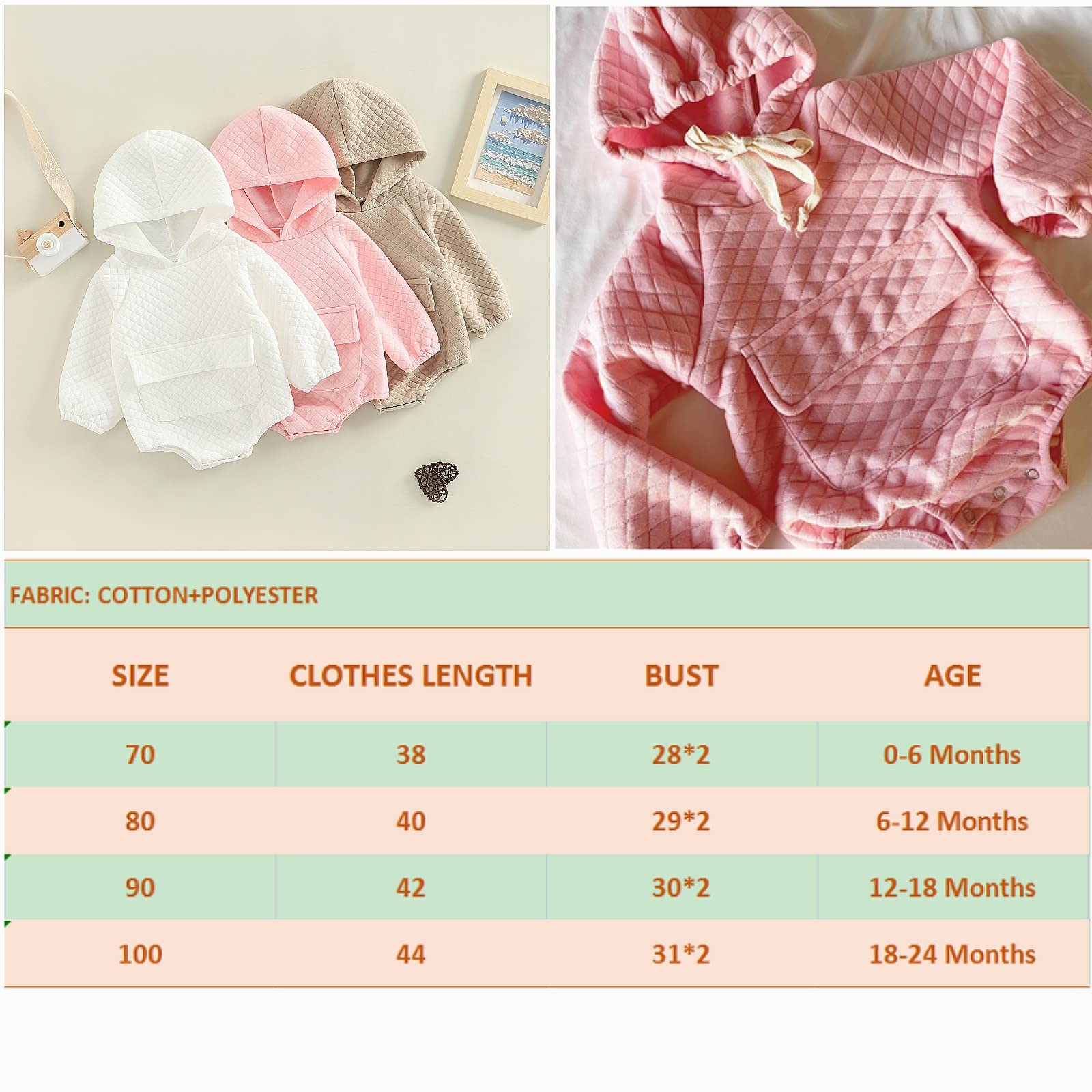 xiqaalombvt Infant Baby Girl Boy Winter Clothes Hoodie Pullover Sweatshirt Romper Solid Long Sleeve Romper Fall Outfit (Solid Khaki-Warm, 18-24 Months)