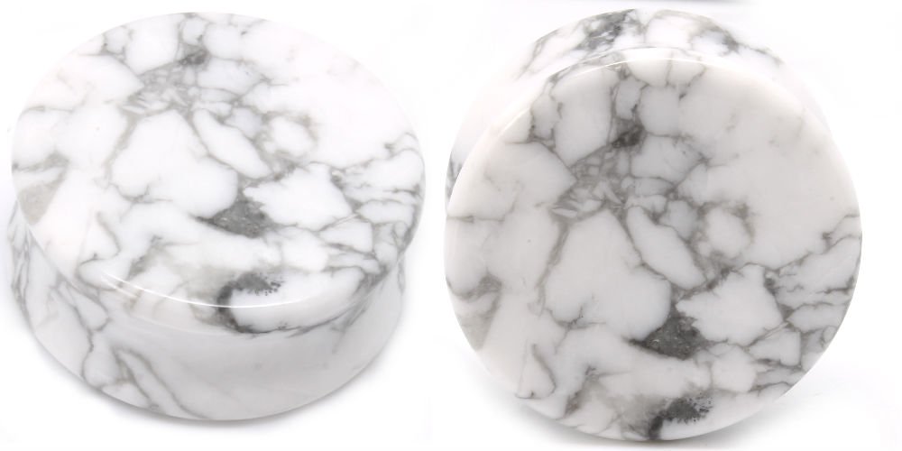 White Howlite Organic Stone Ear Plugs Gauges Sold in Pairs (25mm-1 inch)