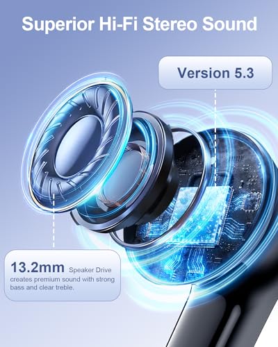 YAQ Wireless Earbuds Bluetooth Headphones, 40H Playtime Stereo IPX5 Waterproof Ear Buds, LED Power Display Cordless in-Ear Earphones with Microphone for iOS Android Cell Phone Sports