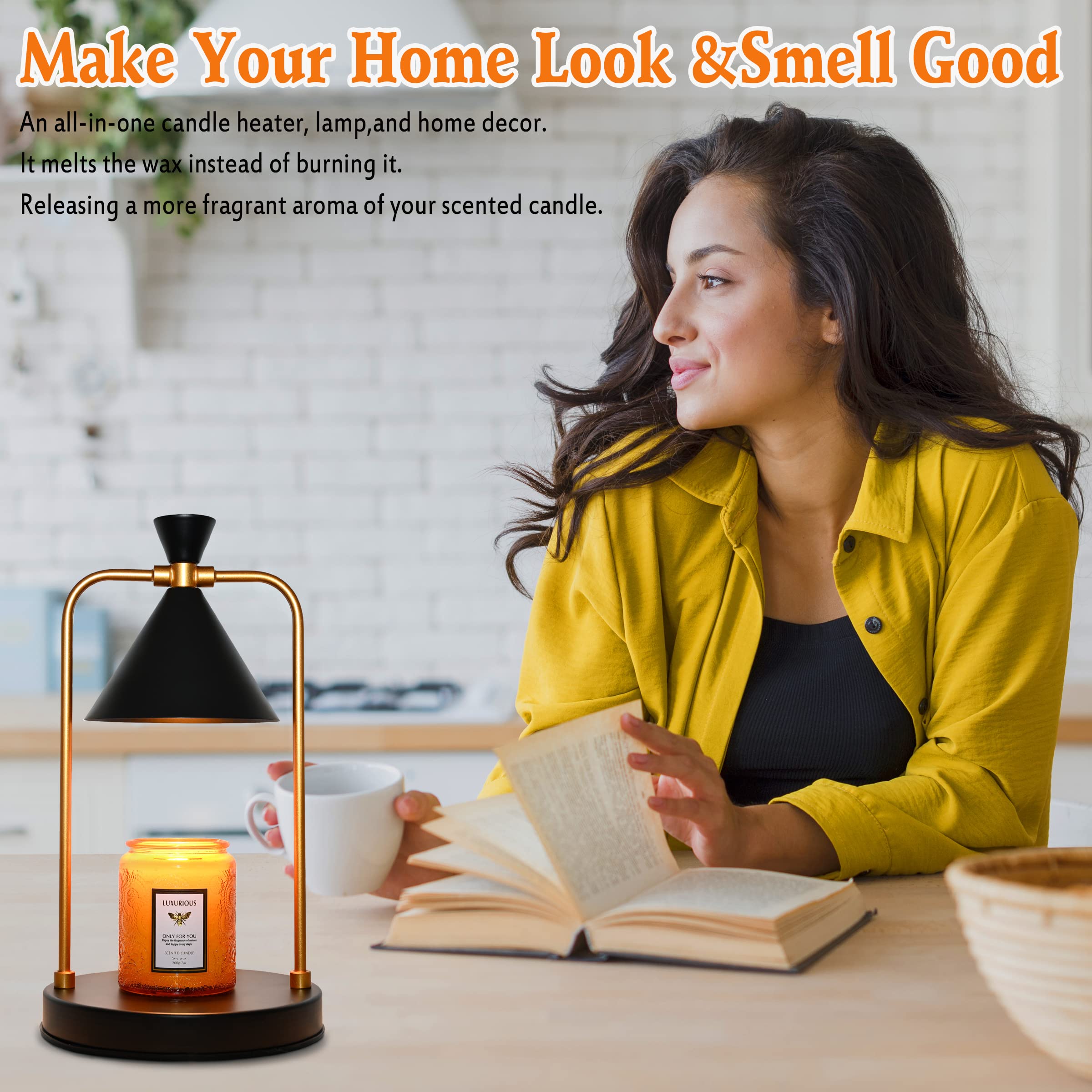 XJZJY Candle Warmer Lamp with 2 Bulbs,Electric Candle Warmer with Timer,Christmas Gifts for Candle Lovers,Dimmable Candle Lamp,Compatible with Various Candles,Candle Holders for Home Decor,Black