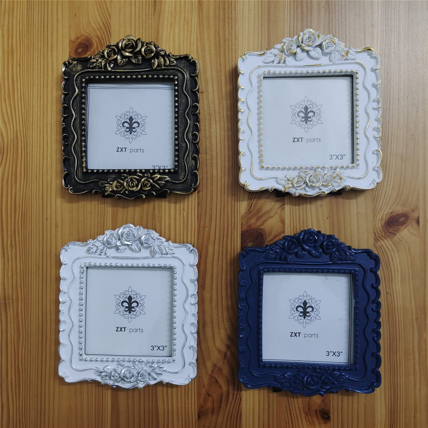 ZXT-parts 3x3 Picture Frame Heart Pink Red Frame. Resin Handmade Photo Frame. Glass Panel. Black Suede Cover.European Style Suitable for Wall or Desktop.