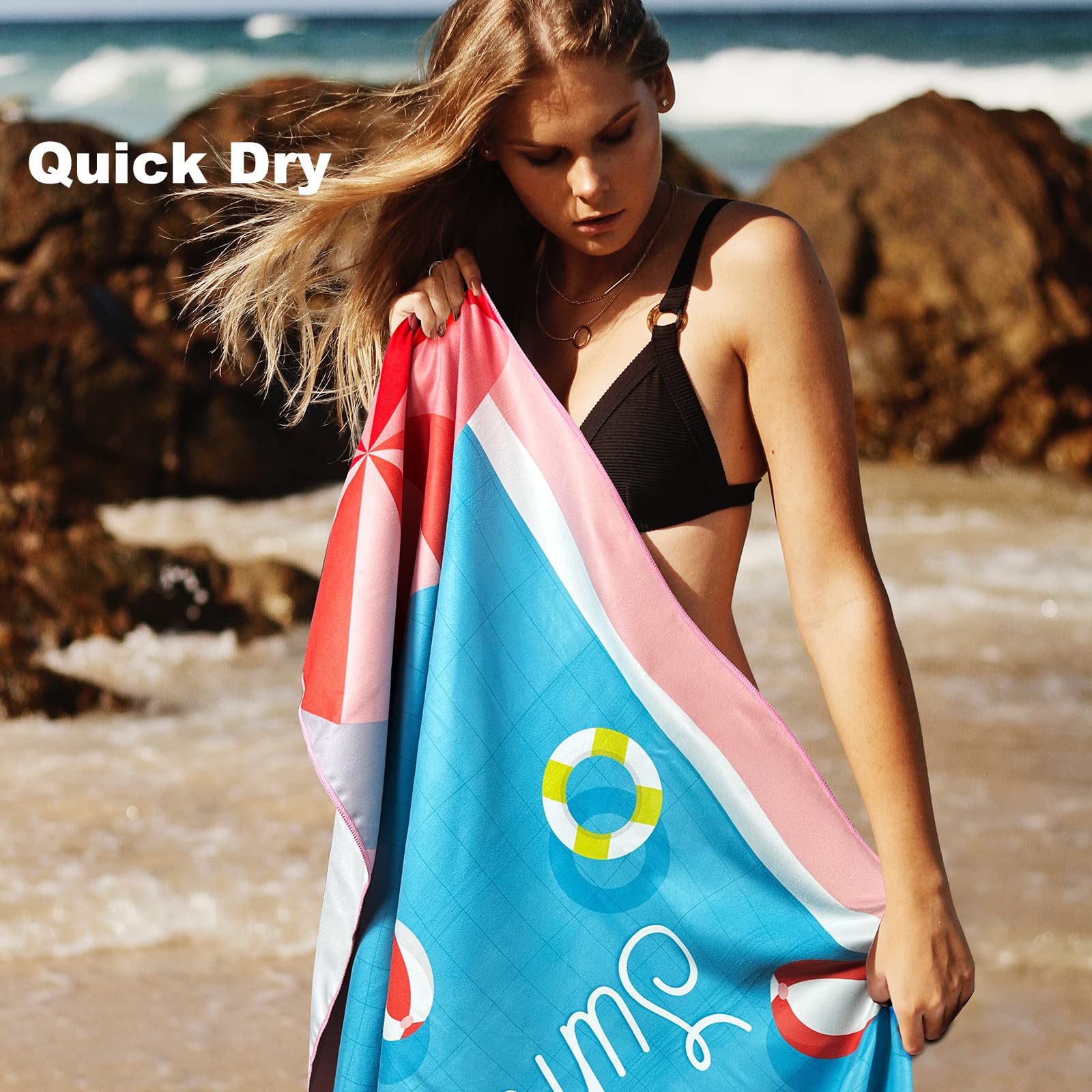 Yunaeduo Microfiber Beach Towels for Adults - Quick Dry Lightweight Oversized (31.5βx63β) Super Absorbent - Large Sand Free Beach Towel - Travel Towel, Beach Accessories