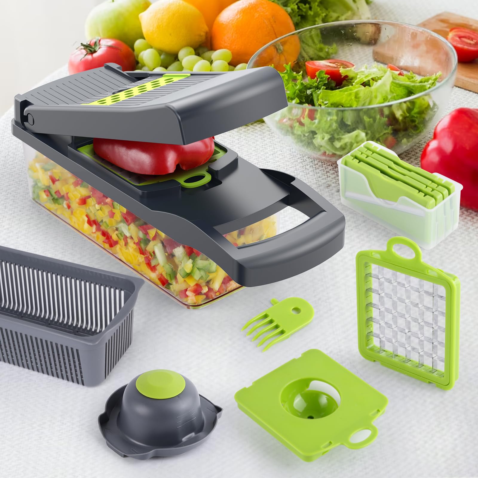 Vegetable Chopper,Putsea Veggie Chopper,Multifunctional 13 in 1 Food Chopper,Vegetable Slicer Dicer with 8 Blades,Onion Chopper Vegetable Cutter with Salad Garlic Carrot (Gray)