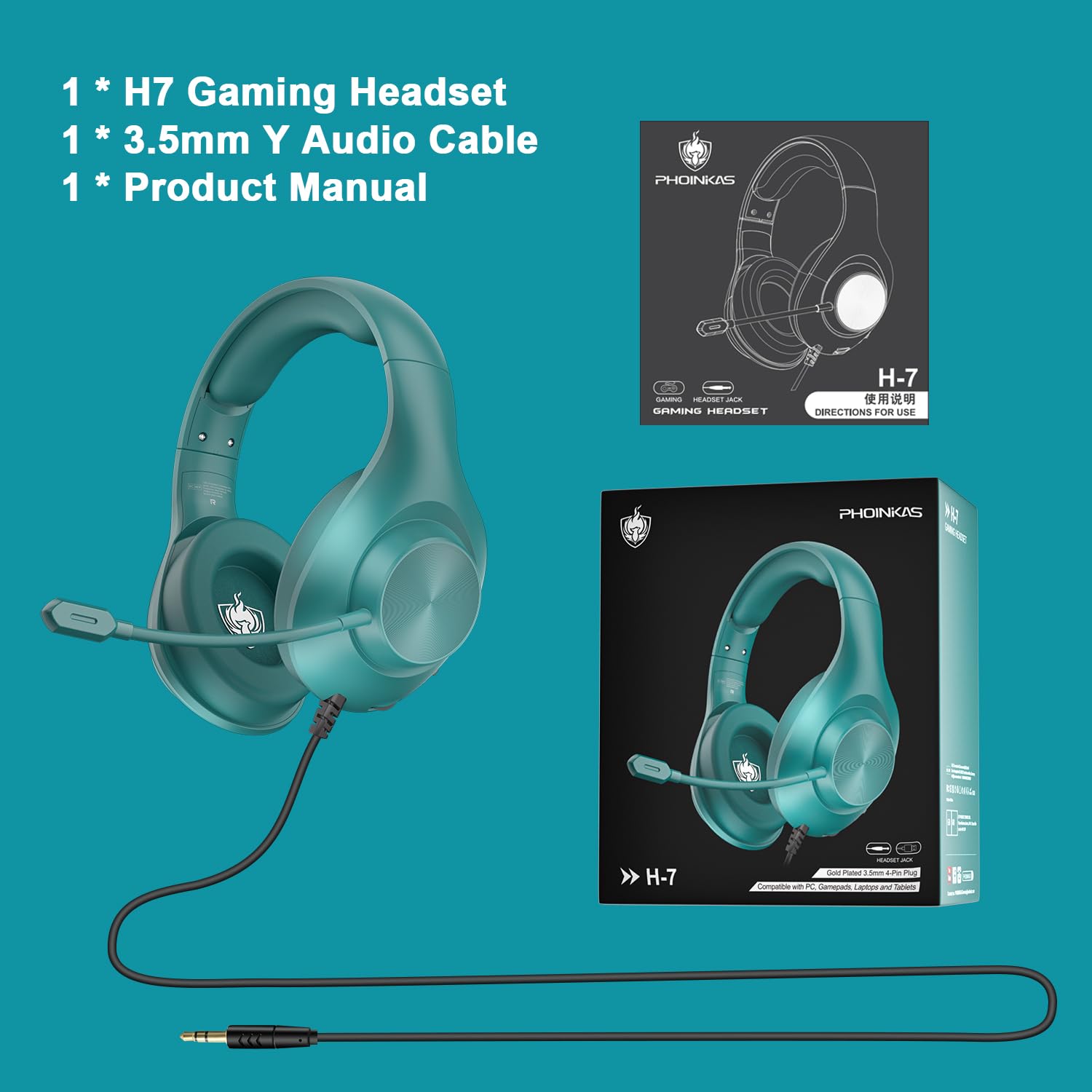 YOTMS Gaming Headset PS5 Headset, Wired Headset with 7.1 Surround Sound, H-7 Gaming Over Ear Headphones with Noise Cancelling Flexible Mic Memory Earmuffs, for PC/PS5/PS/XboxSeries X/S/Switch (Green)