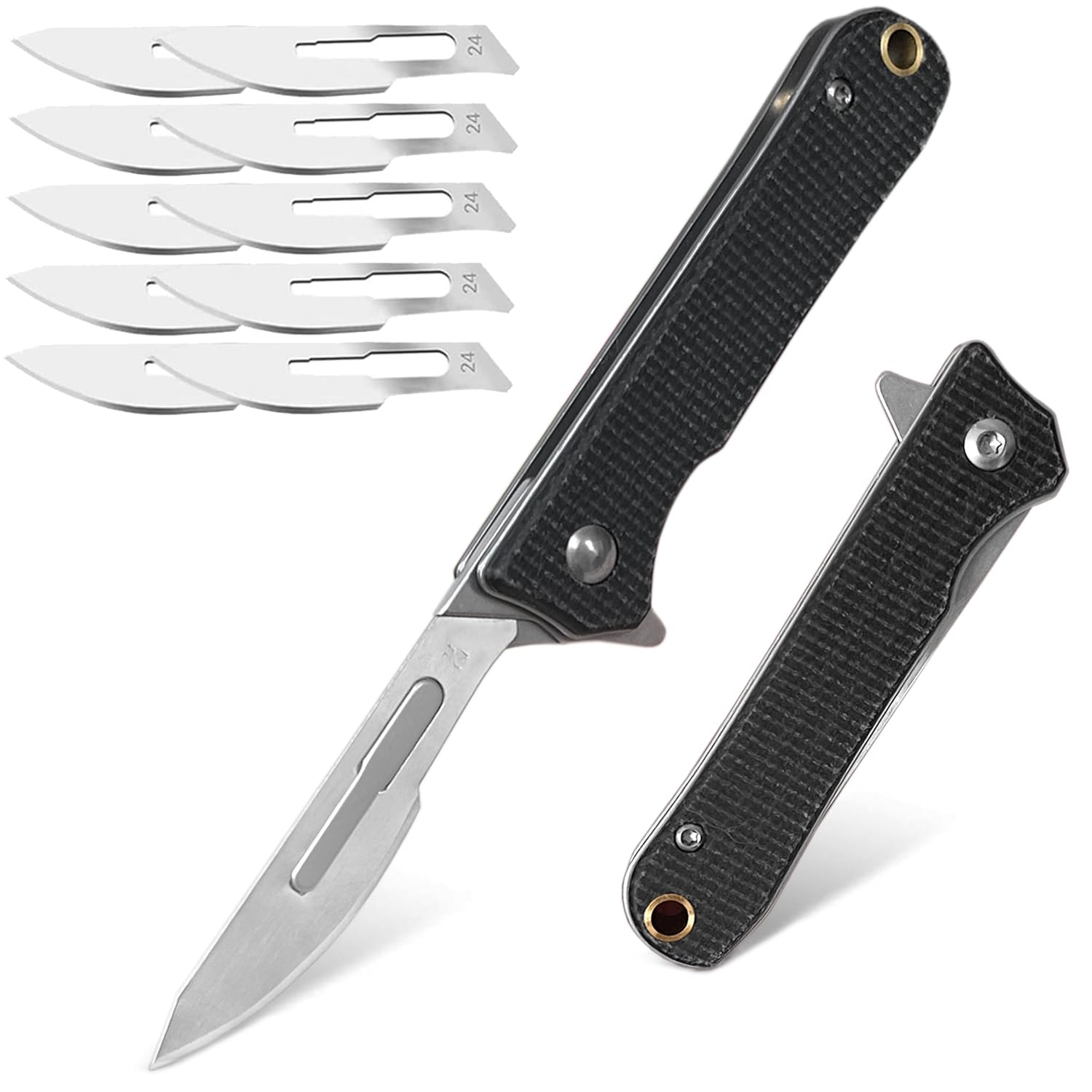 VIFUNCO Folding Scalpel Knife Micarta Handle, Pocket Knife for Men, Small Keychain Knife, Folding Razor Knives with 10pcs #24 Replaceable Blade, EDC Utility knife, Surgical Knives for Outdoor