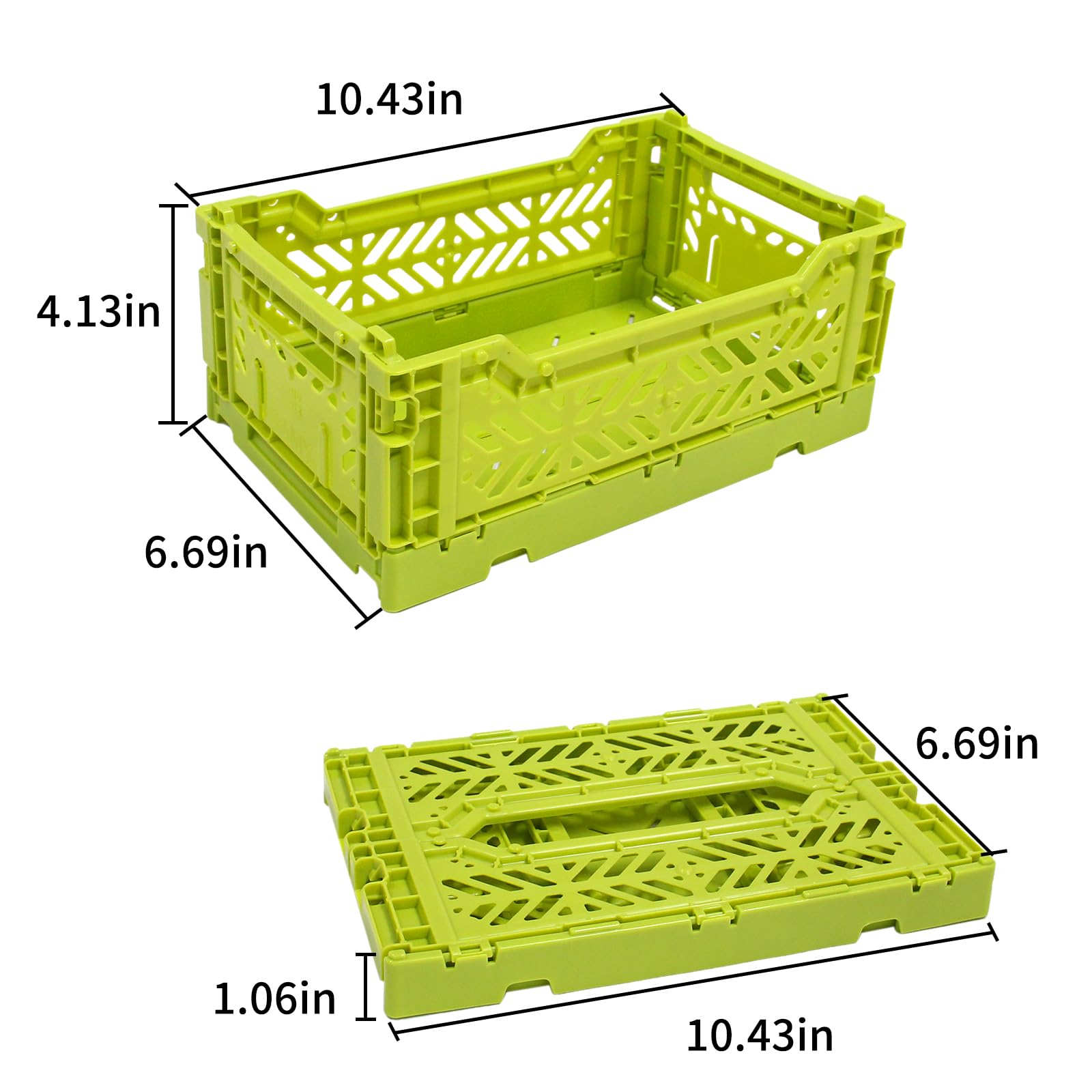 Yuroochii 3-Pack Plastic Folding Storage Crates, Collapsible Crates for Storage, Foldable Storage Bins, Utility Stackable Box for Home Kitchen and Office Organization, Bathroom 10.43" x 6.69" x 4.13"