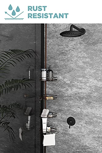 Zenna Home Rust-Resistant Corner Shower Caddy for Bathroom, 4 Adjustable Shelves with Towel Bar and Hooks, with Tension Pole, for Bath and Shower Storage, 60-97 Inch, Bronze