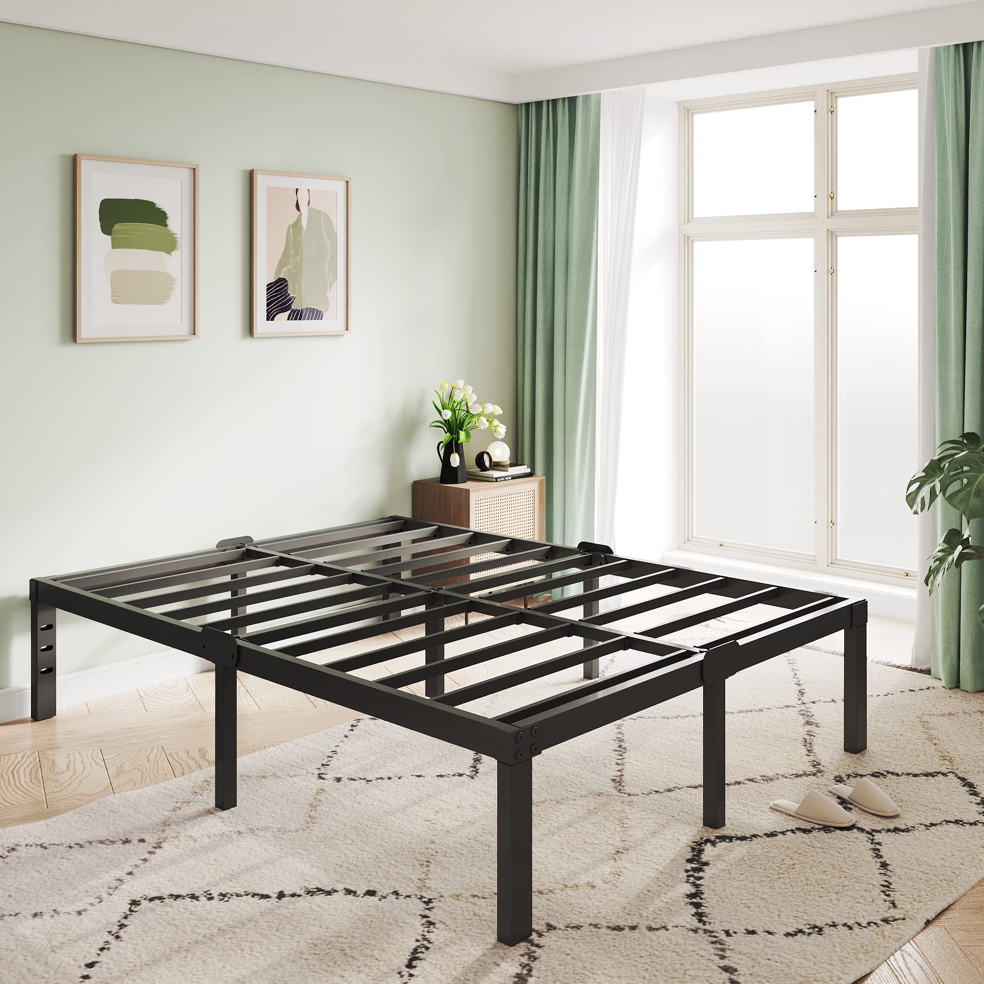 xtfei 18 Inch King Size Bed Frame No Box Spring Needed, 3000lbs Heavy Duty Metal Frames with Steel Slats Support Easy Assembly Under Bed Storage Noise Free Black
