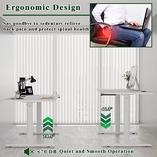 YESHOMY Electric Standing Desk Height Adjustable Table Ergonomic Home Office Workstation with Cup Holder and Headphone Hook, 43", White
