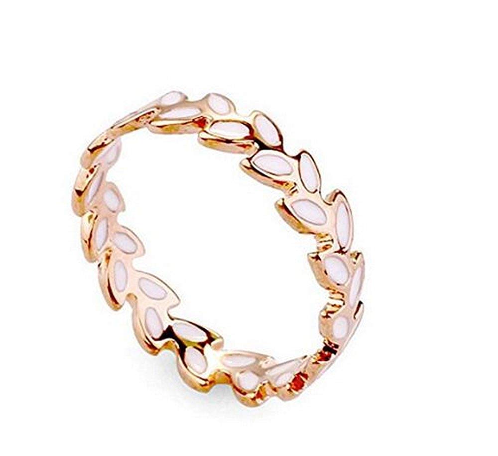 Taoqiao White Enamel Accent Olive Branch Design Band Ring 6