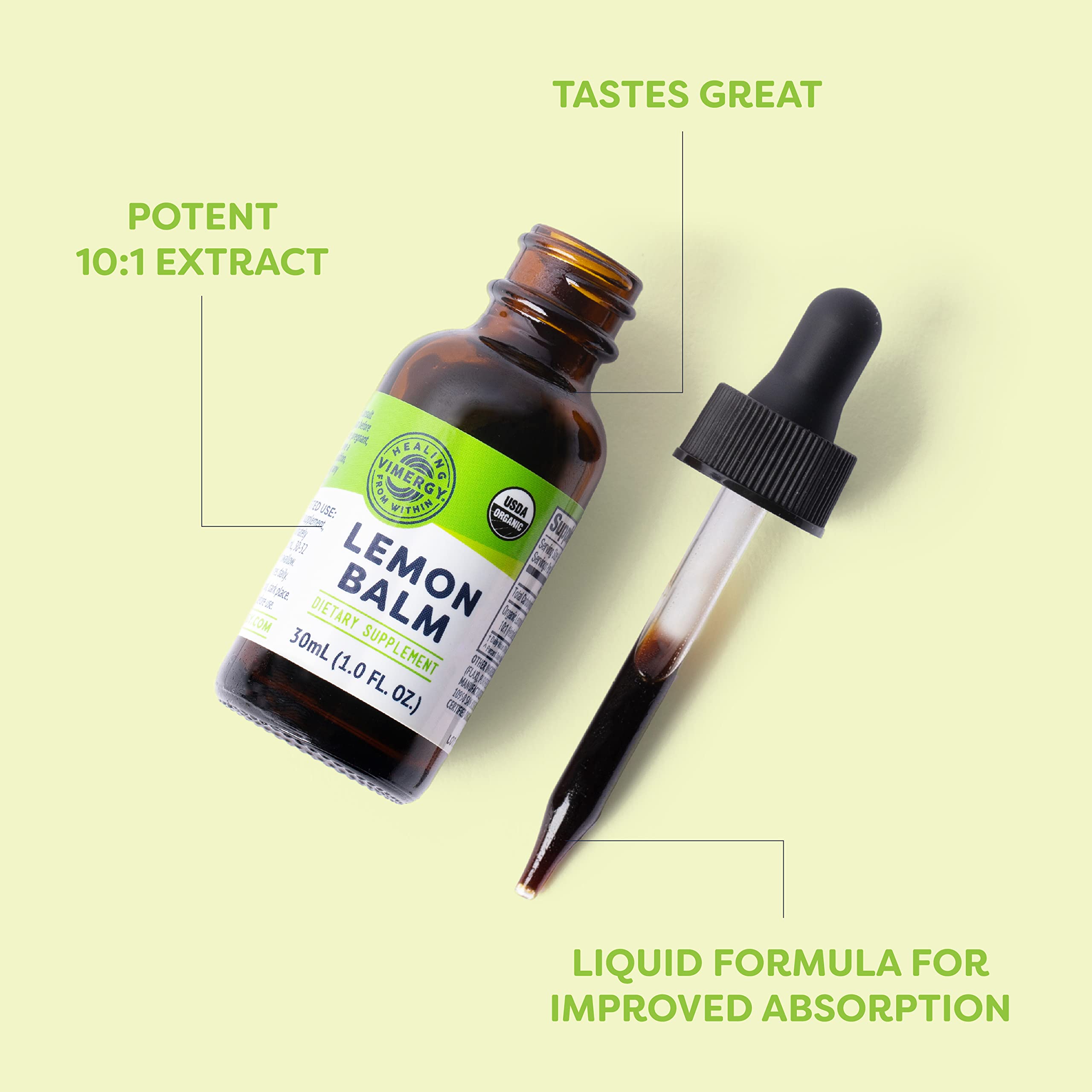 Vimergy USDA Organic Lemon Balm Extract, 30 Servings – Supports Calm and Relaxed Feeling– Relief from Occasional Nervous Tension – Alcohol-Free – Gluten Free, Non-GMO, Kosher, Vegan & Paleo (30 ml)