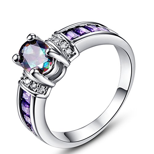 Veunora 925 Sterling Silver Plated Rainbow Topaz Ring Size 10
