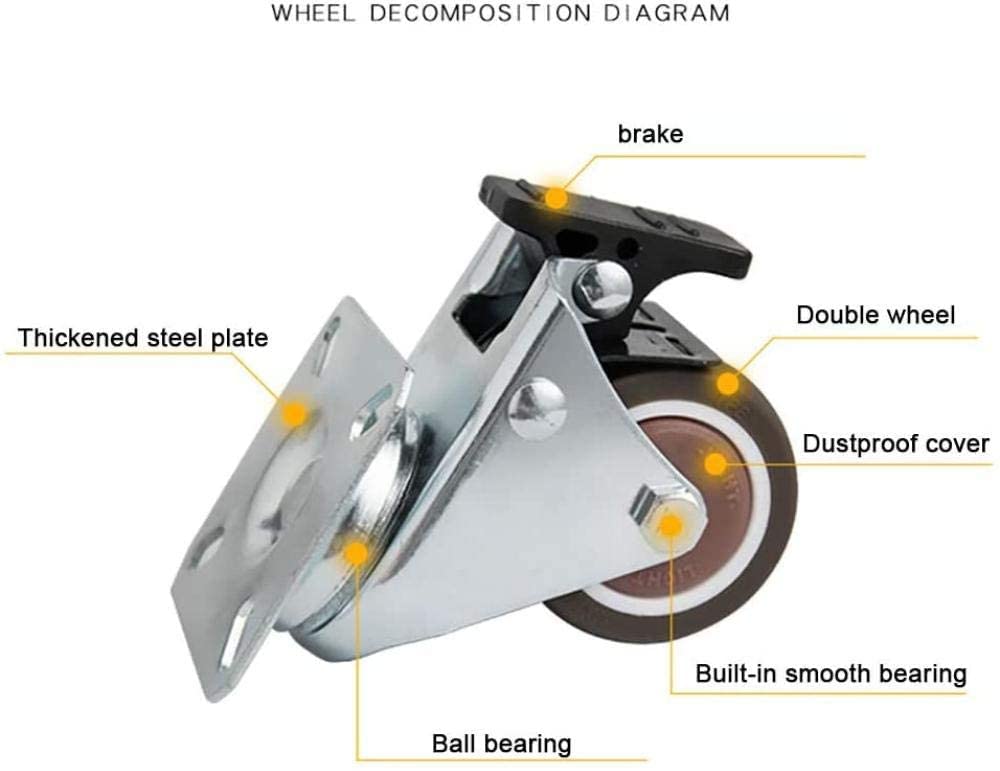 Wheel 2 Inch Furniture 50Mm Universal Swivel Caster Wheels with Brake Silent Rubber Double Wheel Heavy Duty Fixed Plate Trolley Casters fo I