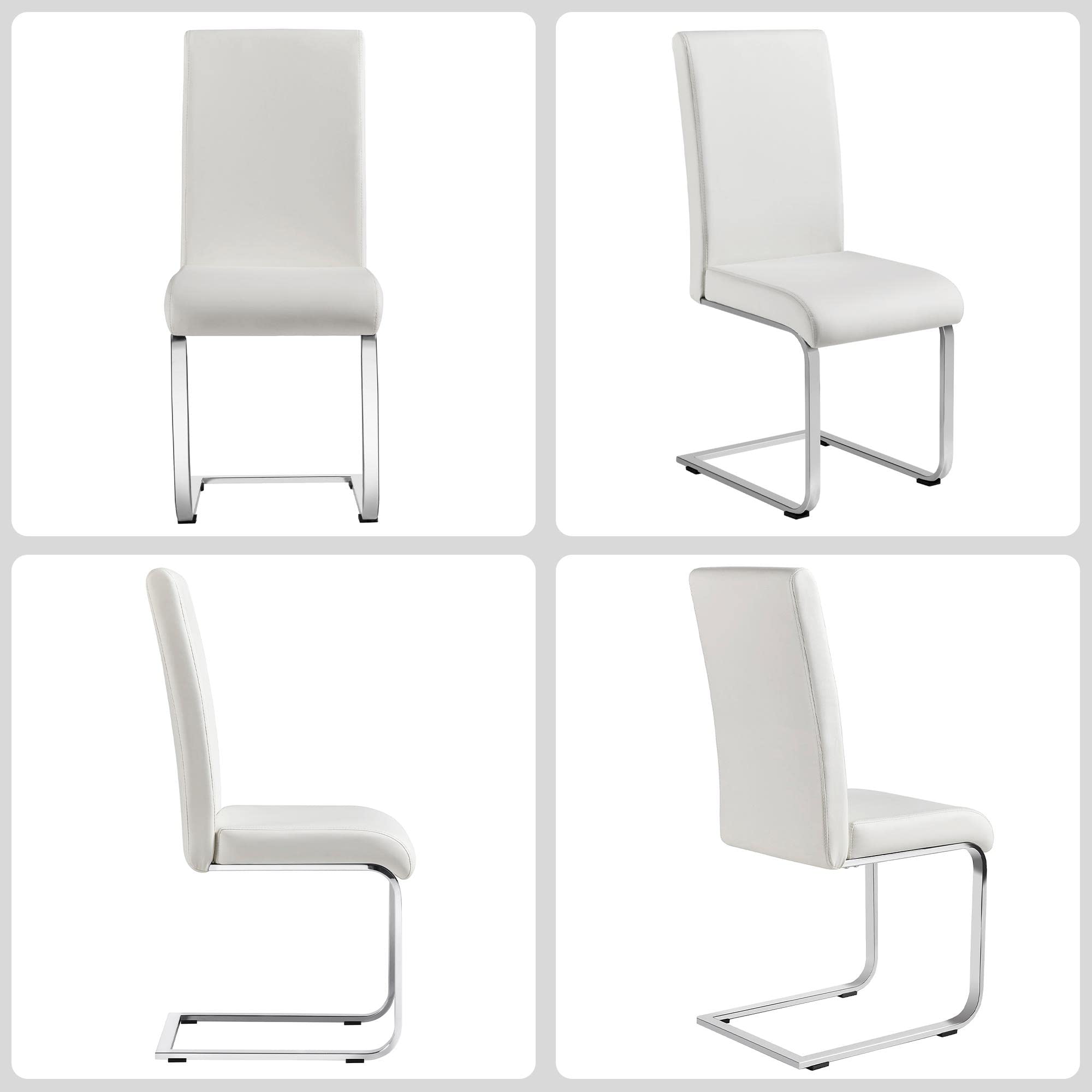 YAHEETECH 4pcs Dining Chairs Armless Dining-Living Room Kitchen Chairs PU Leather Upholstered Seat and Metal Legs Side Chairs with High Back Modern, White