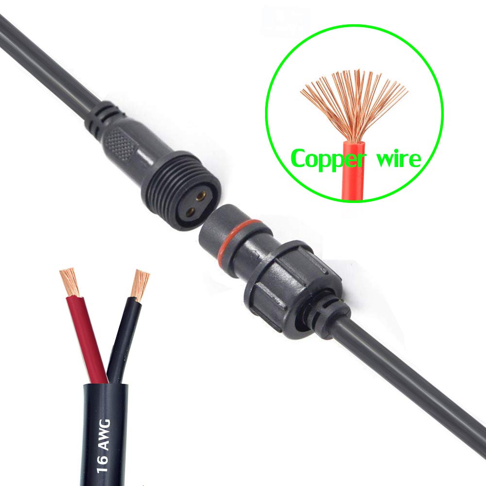 YETOR Waterproof Extension Cable 3Pin,16AWG Extension Lead Waterproof Cord,IP68 Extension Cable for Solar Spotlights,Garden Spike Lights,LED Strip Lights (3pin 9.84FT)