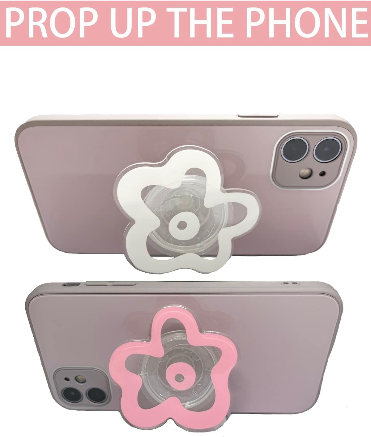 White Phone Grip with Expanding Kickstand, Acrylic Flower Collapsible Multi Functional Mobile Phone Stand Holder Cell Phone Stands for Smartphone Cell Phone Accessory