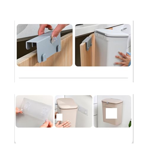 ZICANA Wall Mounted Trash Can with Lid Waste Bin Kitchen Cabinet Door Hanging Trash Bin Garbage Car Recycle Dustbin Rubbish Can Kitchen Trash cans (Color : White with Lid 7L)