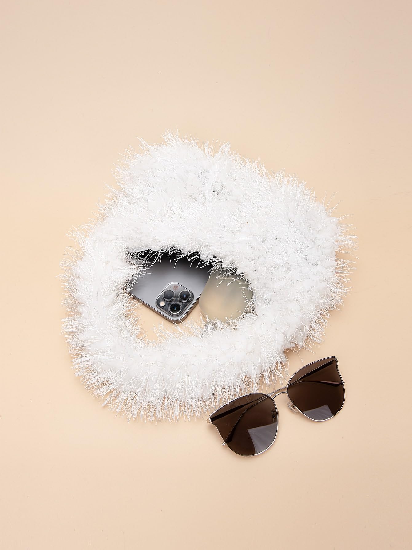 Verdusa Women's Faux Fur Fuzzy Hobo Bag Furry Handbag Purse White one-size