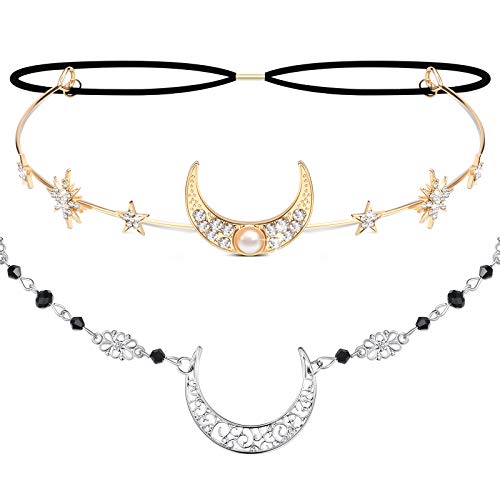 Yaomiao 2 Pieces Boho Vintage Jewelry Crystal Headband Headpieces Star Hair Accessories Forehead Chain for Women Girls