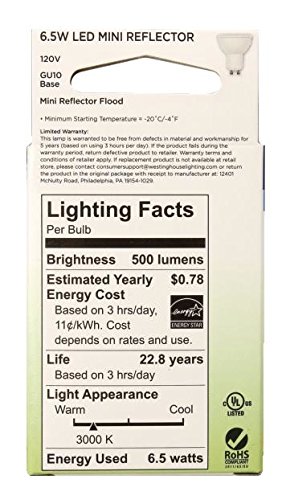 Westinghouse 5303220 MR16 Flood Dimmable Bright White LED Energy Star Light Bulb with GU10 Base (6 Pack), Six Pack 50 Watt Equivalent, 6 Count