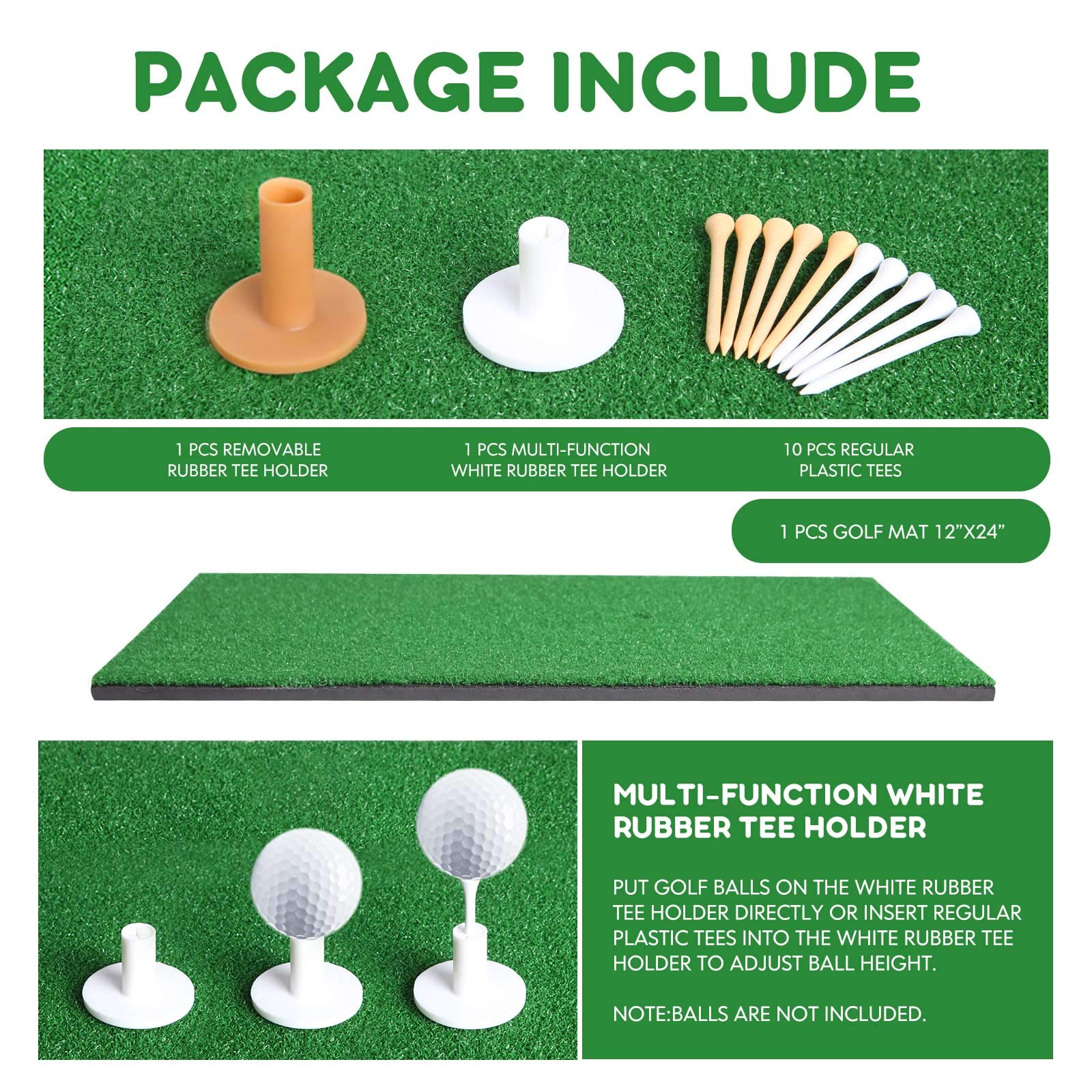 TRUEDAYS Golf Mat - Artificial Turf Golf Mat with Non-Slip Foam - 12β x 24β Golf Hitting Mat for Indoor and Outdoor Practice (Includes Rubber Tee Holder and Tees)