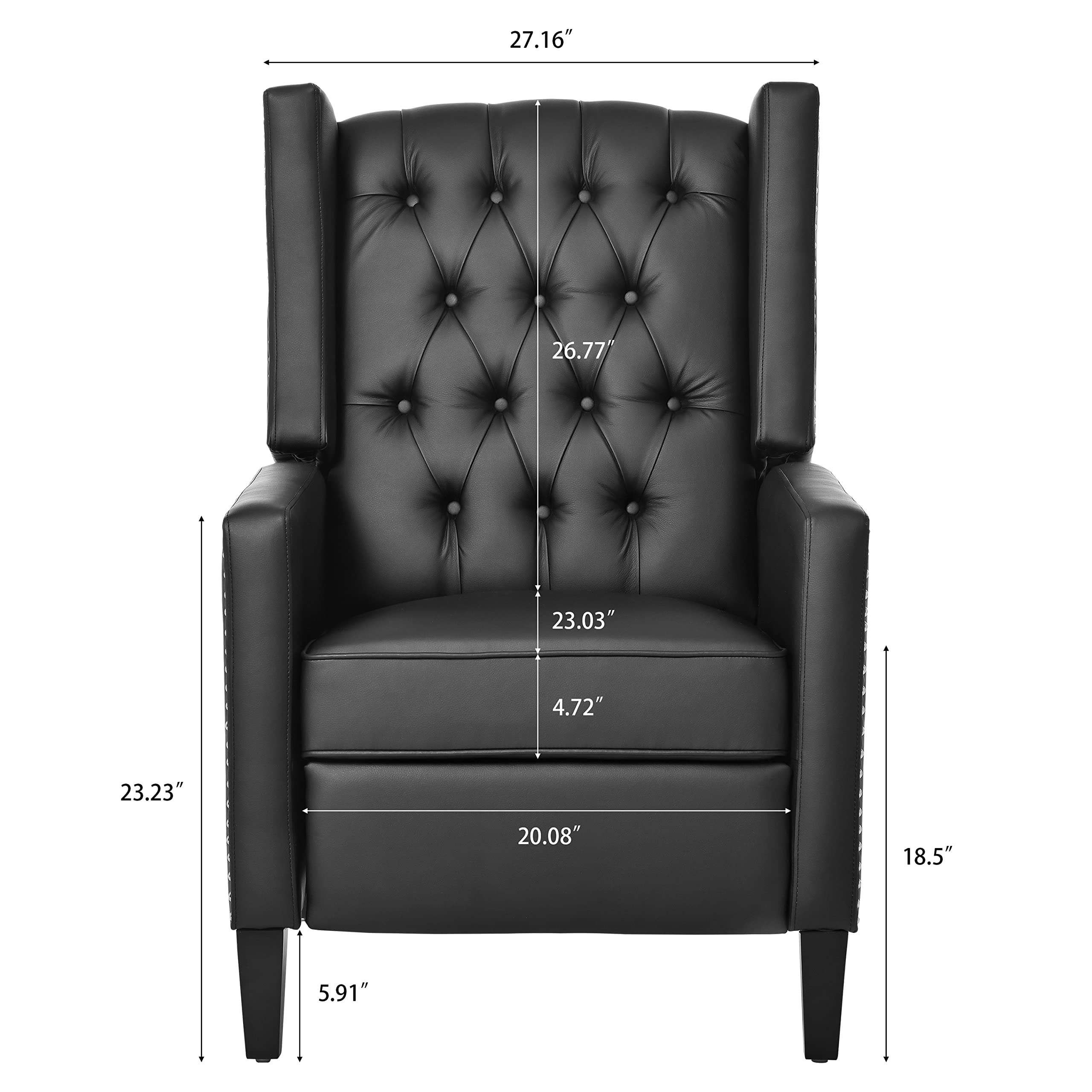 YAOACXIN Wing Chair Recliner Single Modern Sofa Home Theater Seating for Living Room Bedroom Office (Black)