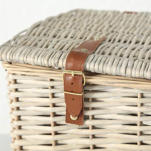 WHW Whole House Worlds Cape Cod Wicker Storage Trunks, Set of 3 Sizes, Faux Leather Straps and Handles, Hinged Tops