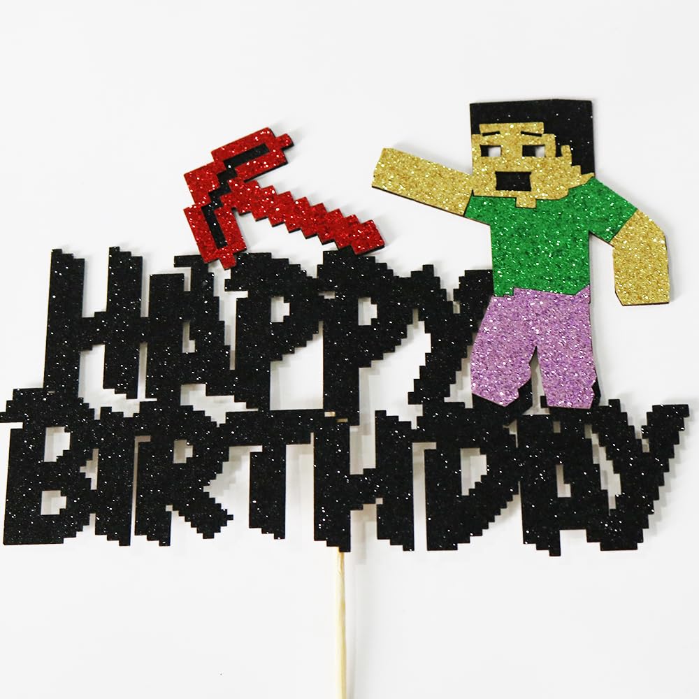 Video Game Happy Birthday Cake Topper, Gaming Theme Birthday Cake Decorations for Kids