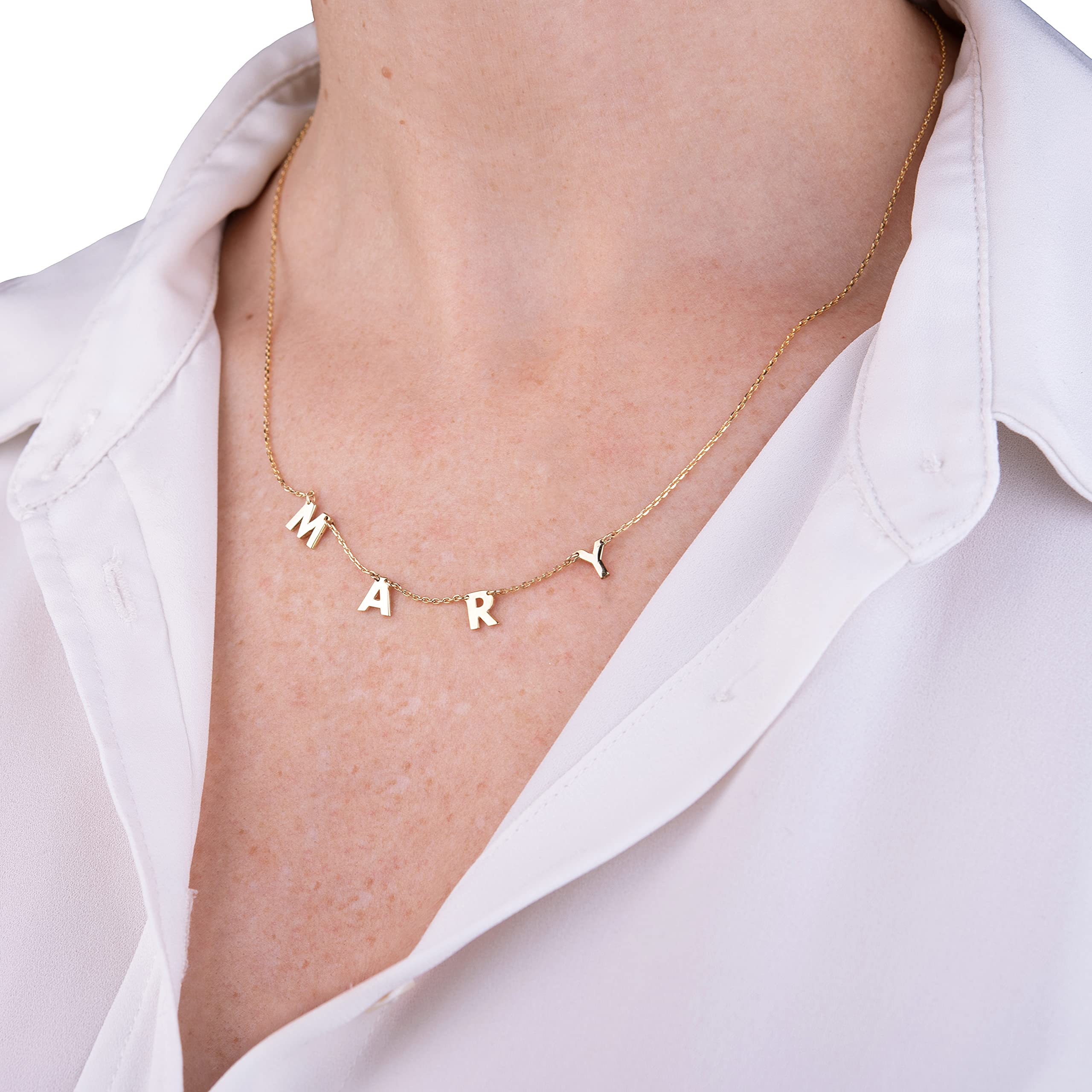 YOSI ALTMANN Personalized Name Necklace14K Real Gold Customized jewelry 14k gold Mini Spaced Dainty Name Necklace
