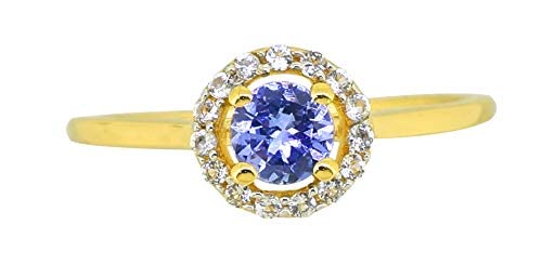 YoTreasure 18kt Gold Over Silver Tanzanite and White Topaz Women's Engagement Ring